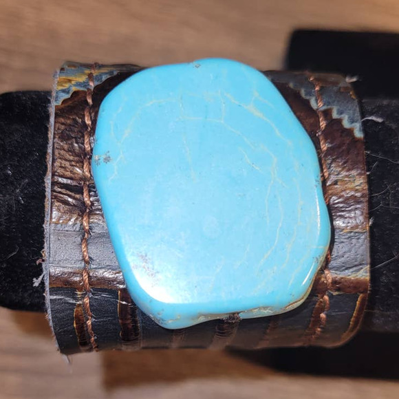 Jewelry Junkie | Jewelry | Turquoise Stone Slab Leather Cuff With Tie ...